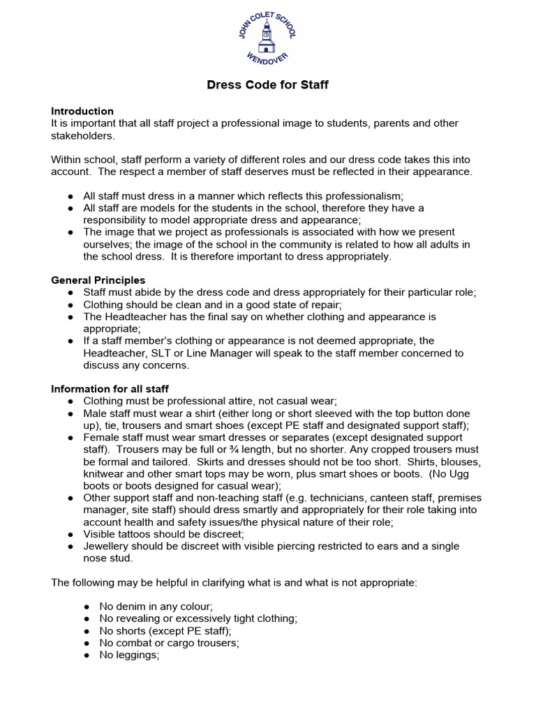 Dress Code For Staff November 2020 | PDF | Dress | Clothing