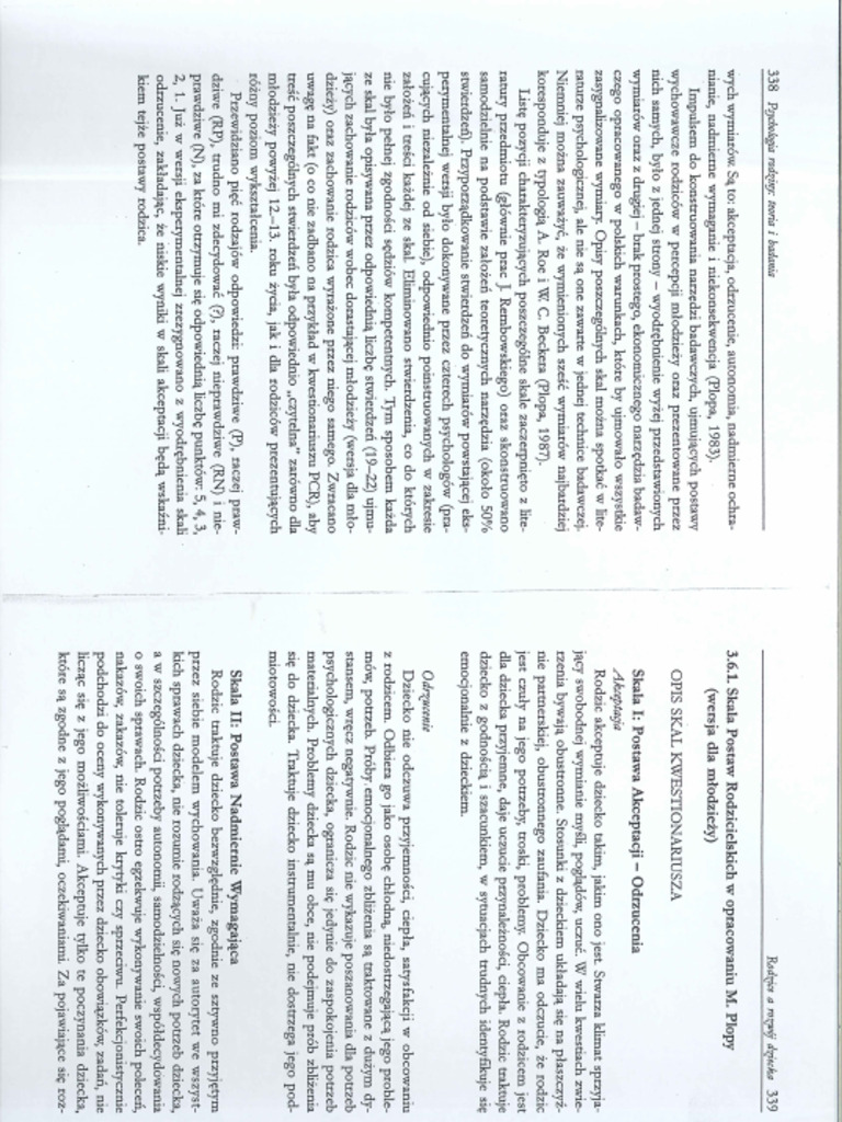 Skala Postaw Rodzicielskich (Dla Młodzieży) - Podręcznik | PDF