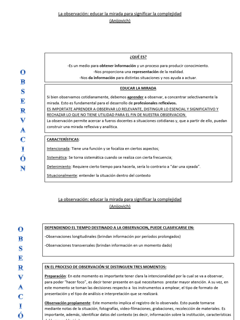 La Observacion. Educar La Mirada para Significar La Complejidad ...