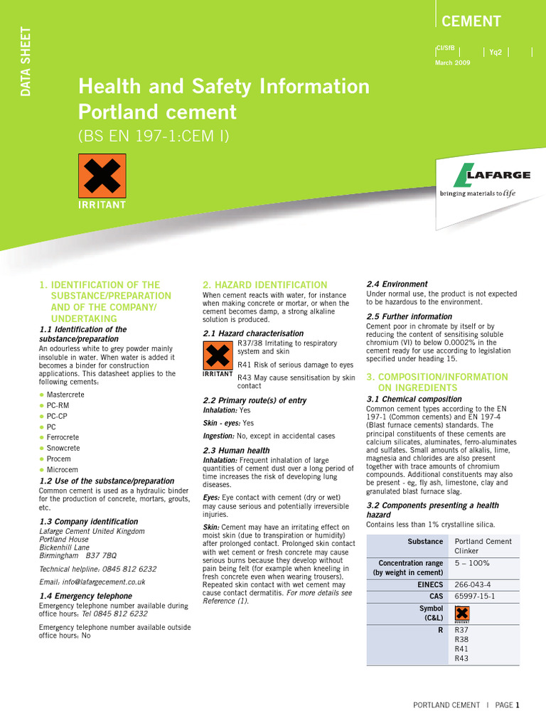 MSDS-PortlandCement | PDF | Cement | Concrete