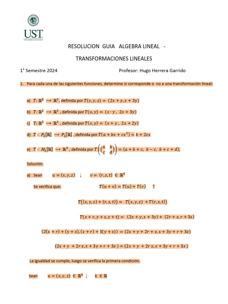 Guia Transformaciones Lineales - Algebra Lineal | PDF | Mapa lineal | Análisis matemático