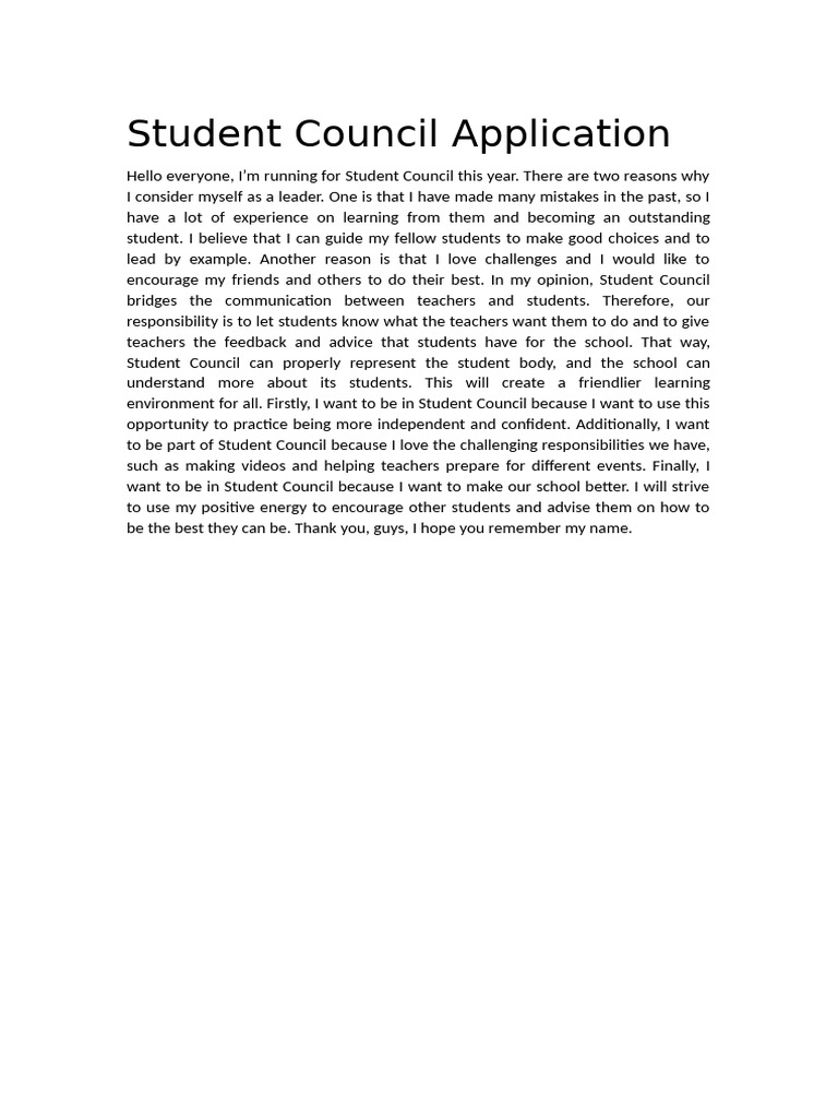 Student Council Leadership Application | PDF