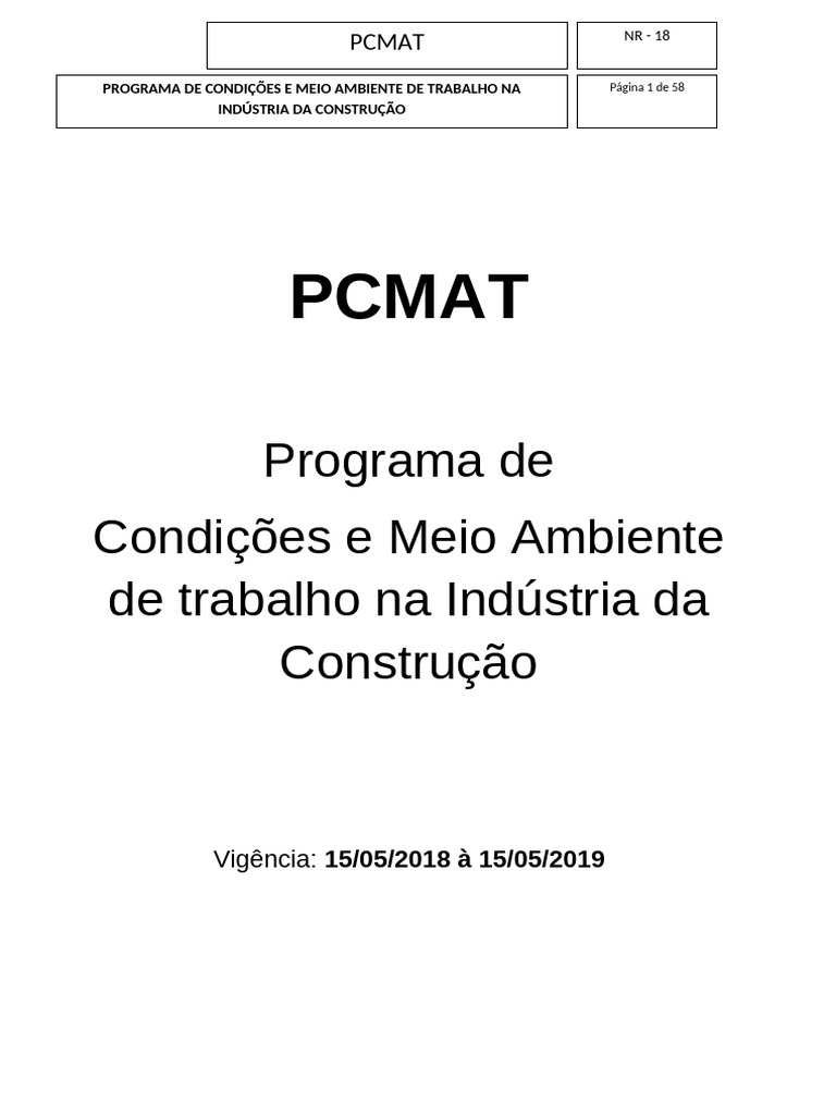 PCMAT: Segurança e Meio Ambiente na Construção | PDF | Química ...