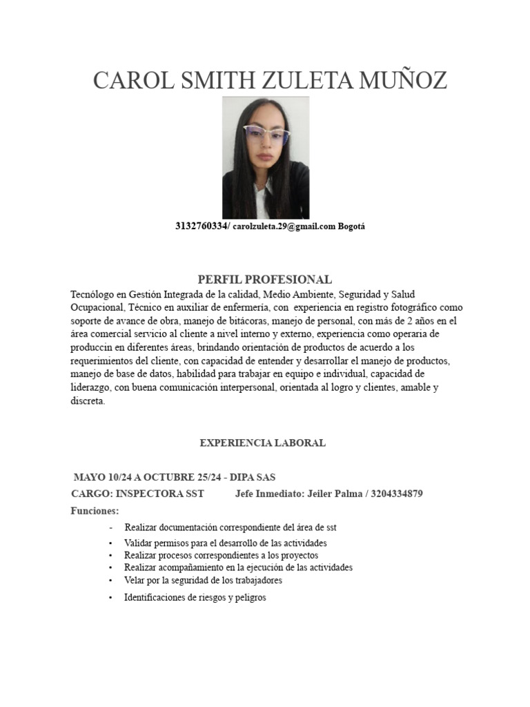 Hoja de Vida Carol . - 1 | PDF