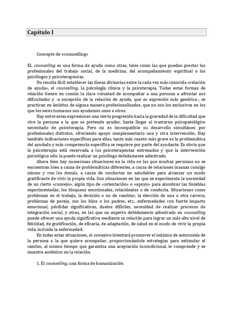 Capitulo 1 Introduccion-Al-Counselling | PDF | Psicoterapia | Pensamiento