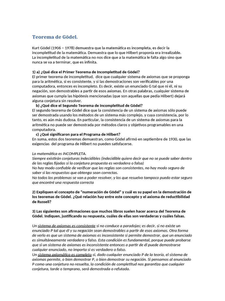 TP7 Teorema de Gödel | PDF | Teorema | Axioma