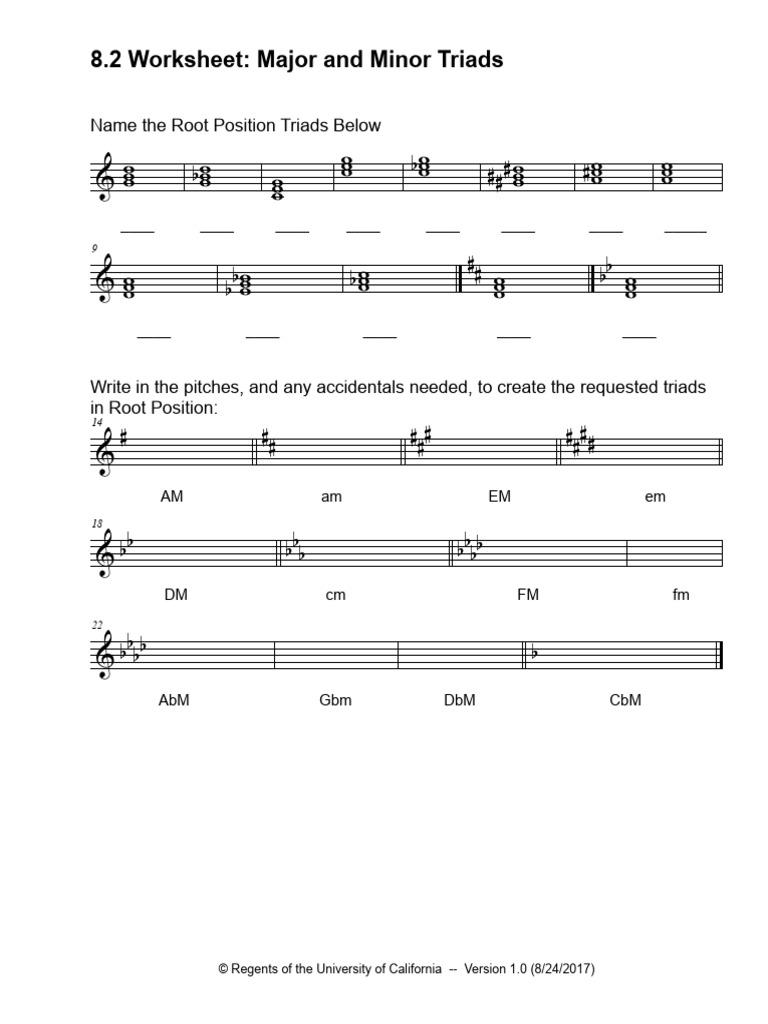 Major and Minor Triads Worksheet | PDF