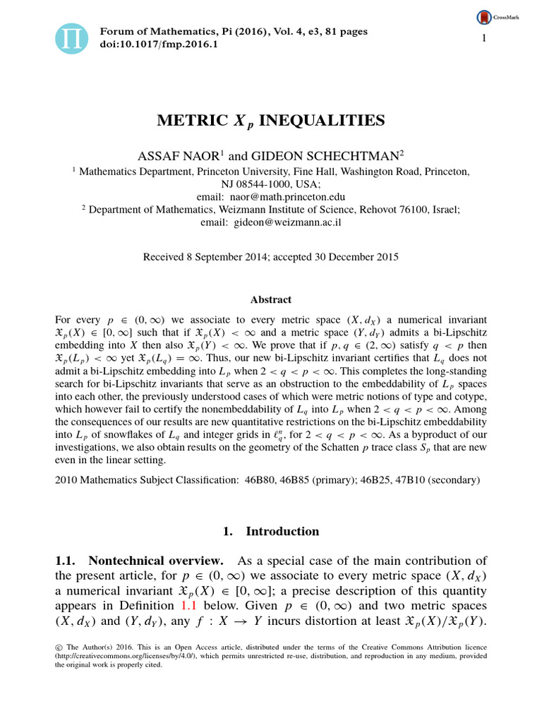 Metric Xp Inequalities and Embeddings | PDF | Theorem | Banach Space