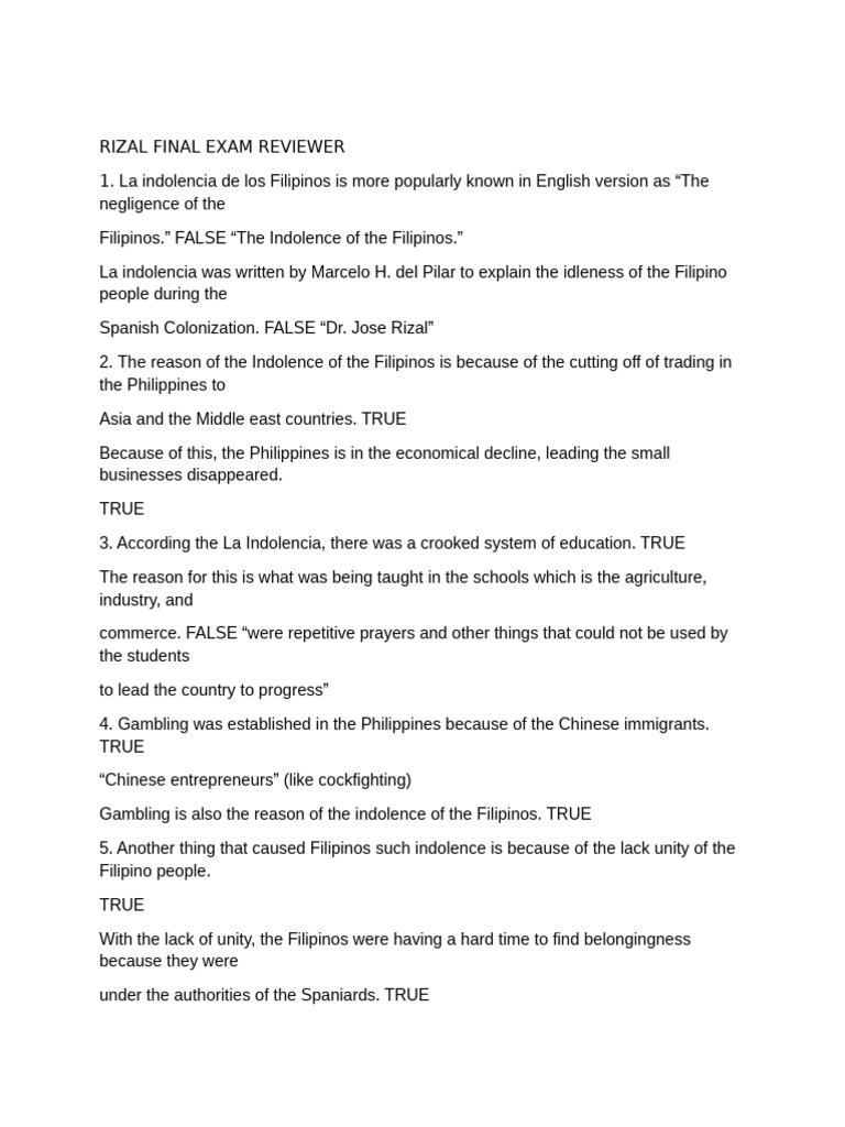 Rizal Final Exam Reviewer | PDF | Philippines | Spanish Empire