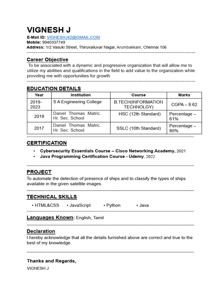 vignesh resume | PDF | Software Development | Software Engineering