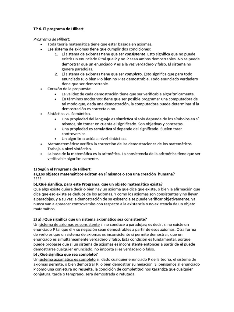TP6 Programa de Hilbert | PDF | Axioma | Aritmética