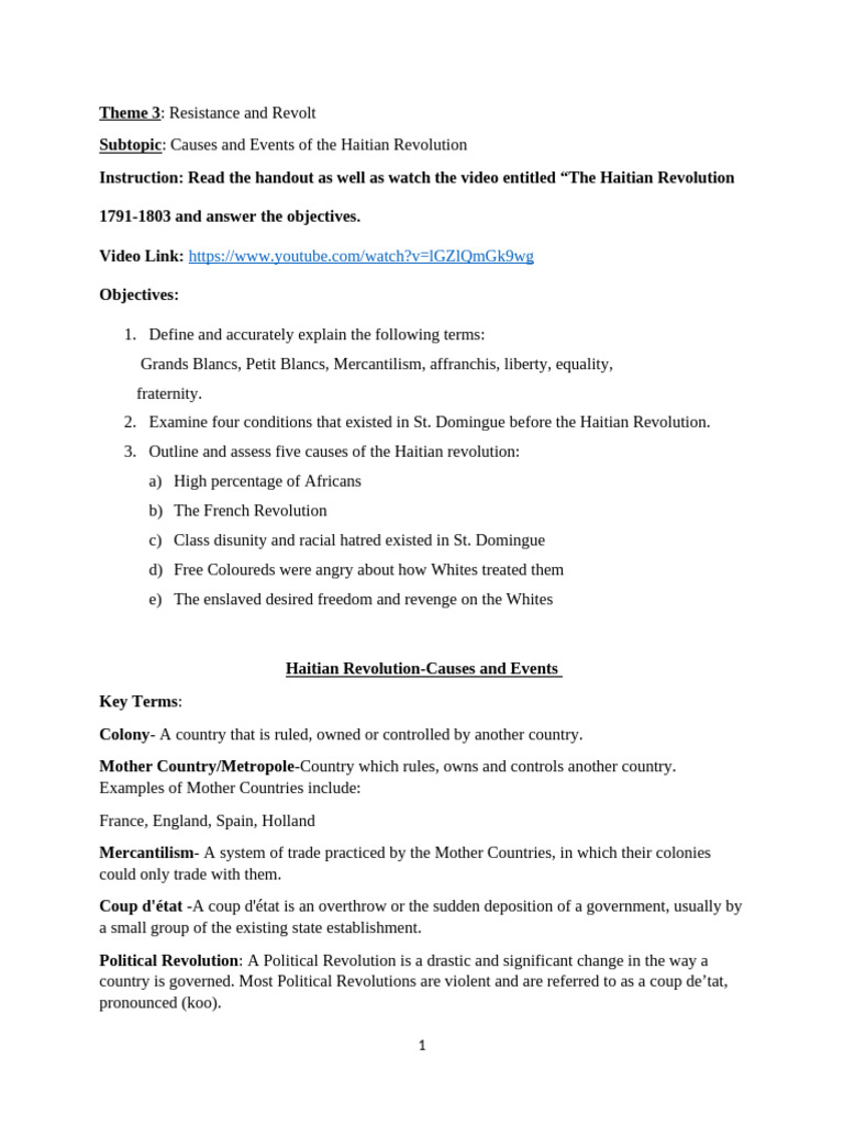 Grade 10-Handout-On Causes and Events of The Haitian Revolution | PDF ...