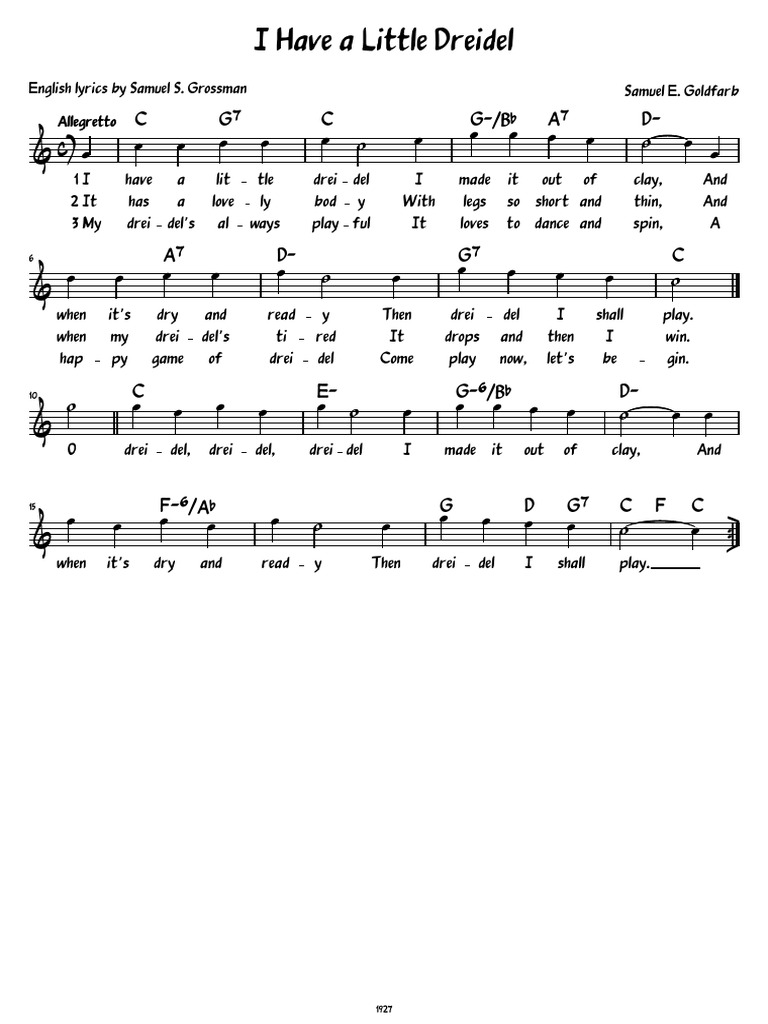 I Have A Little Dreidel Lead Sheet With Lyrics | PDF | Hanukkah ...