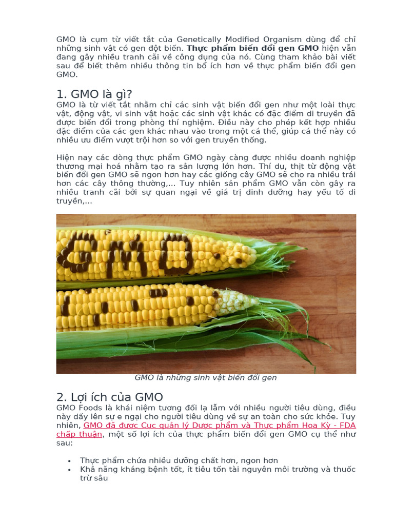 GMO là cụm từ viết tắt của Genetically Modified Organism dùng để chỉ ...