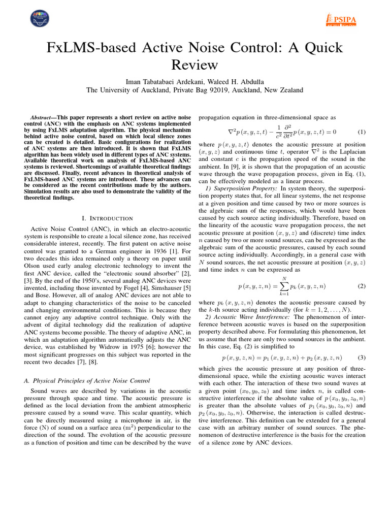 FXLMS Based Active Noise Control A Quick | PDF | Fast Fourier Transform | Microphone