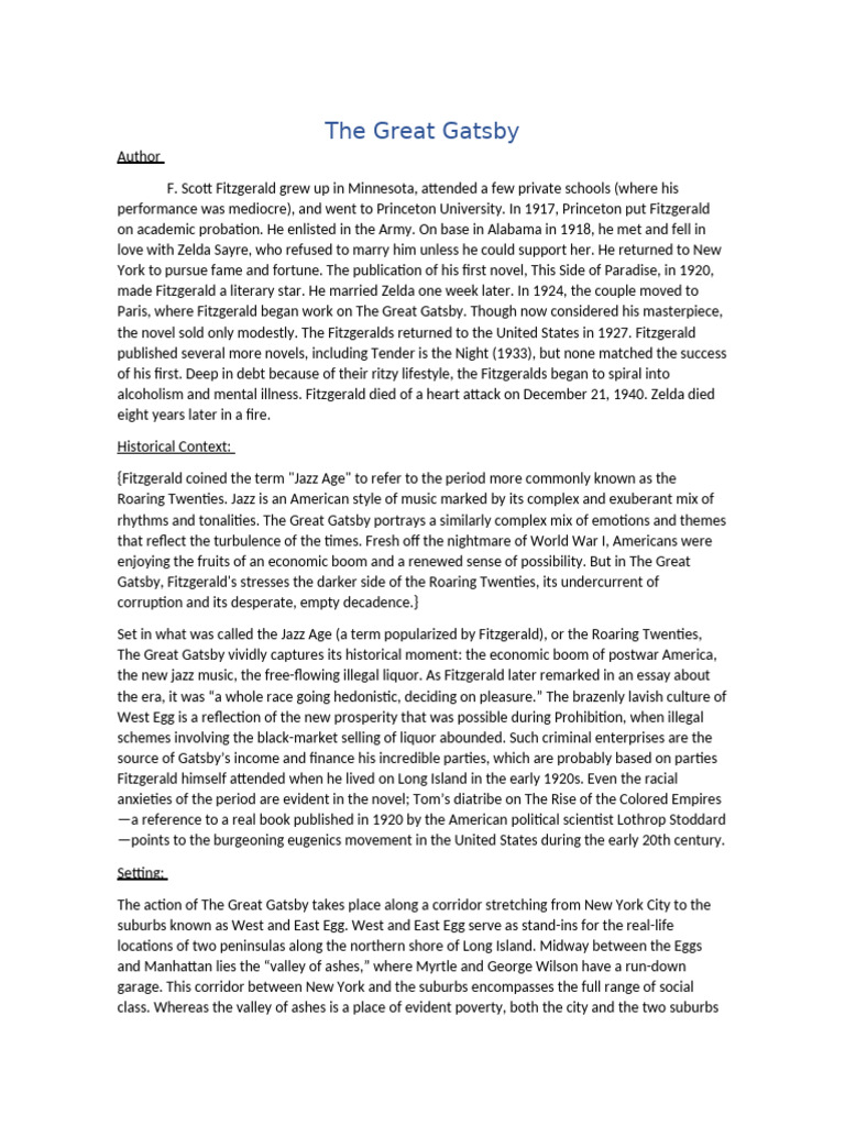the great gatsby | PDF | F. Scott Fitzgerald | The Great Gatsby