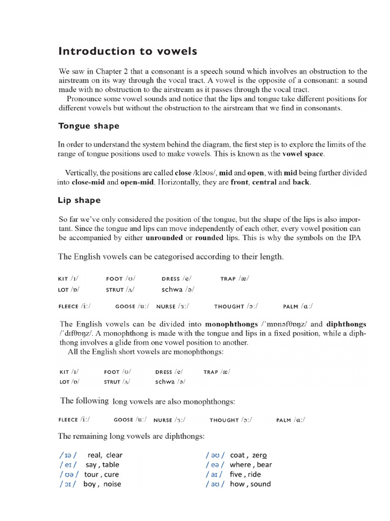Summary of monophthongs and diphthongs | PDF