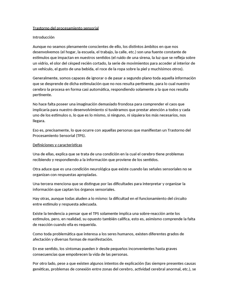 Trastorno Del Procesamiento Sensorial | PDF | Espectro autista | Desorden hiperactivo y deficit ...