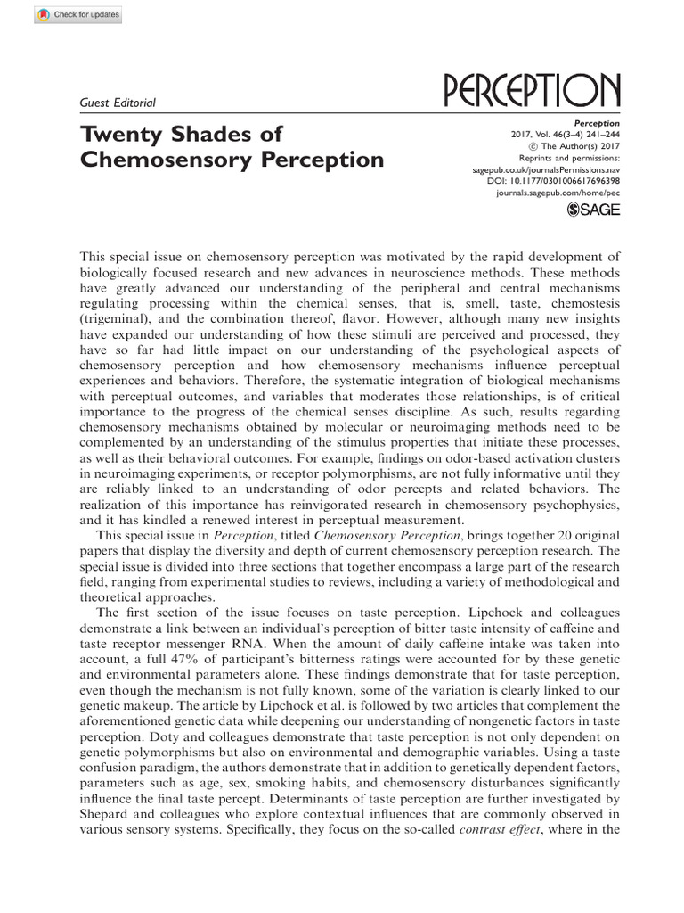 Lundstrom Et Al 2017 Twenty Shades of Chemosensory Perception | PDF | Odor | Perception