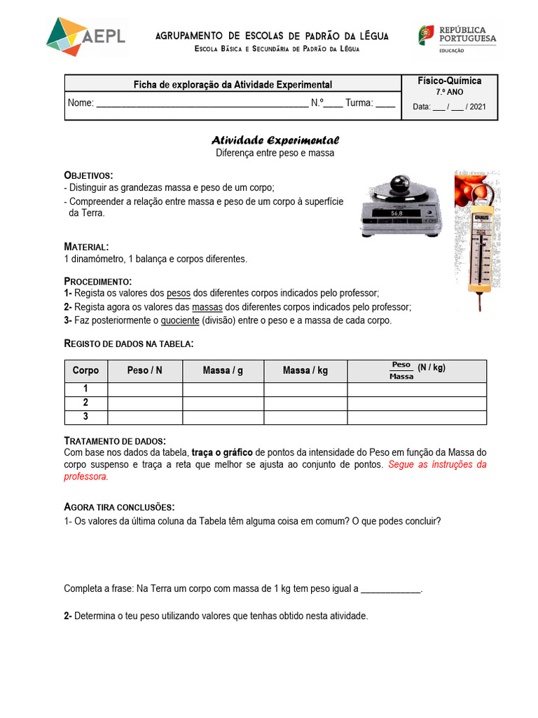 Atividade Experimental - Peso - Massa - 7D | PDF