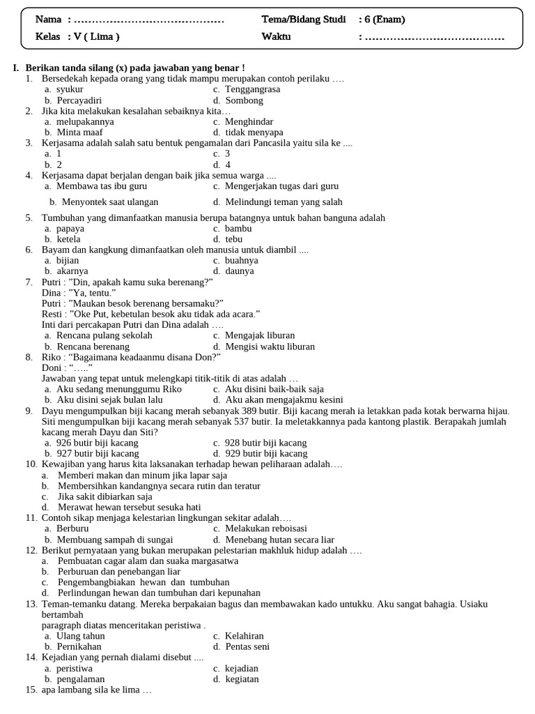 Soal Tema 6 Kelas 5 | PDF
