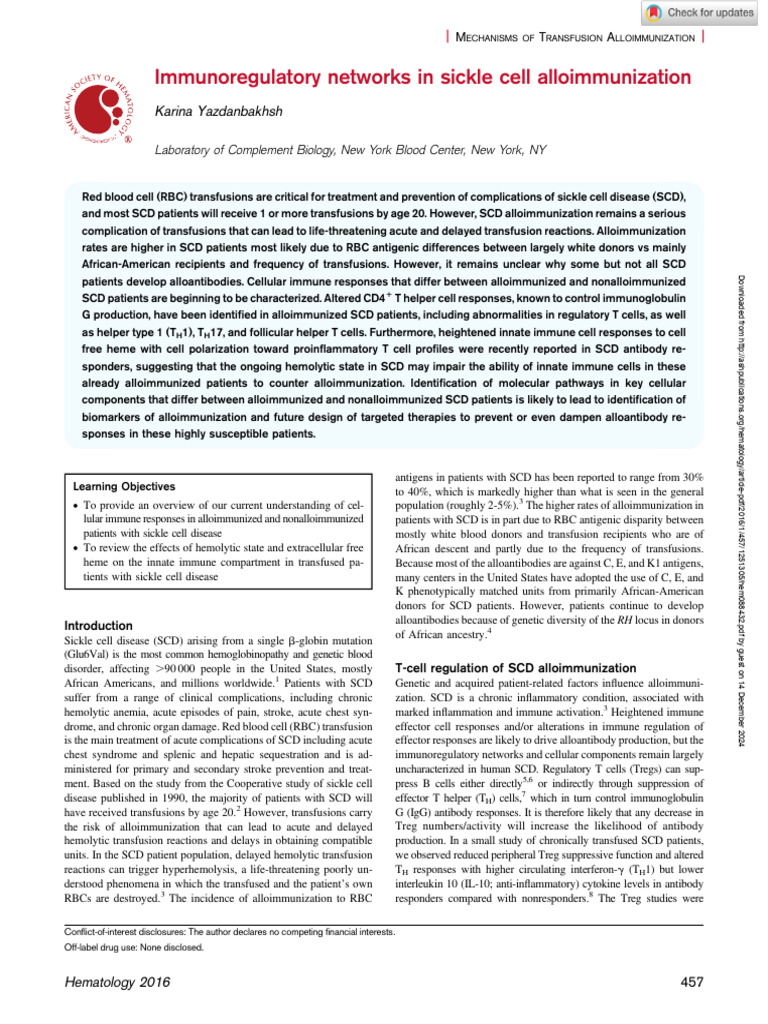 Sickle Cell Alloimmunization Mechanisms | PDF | T Helper Cell | Immune ...