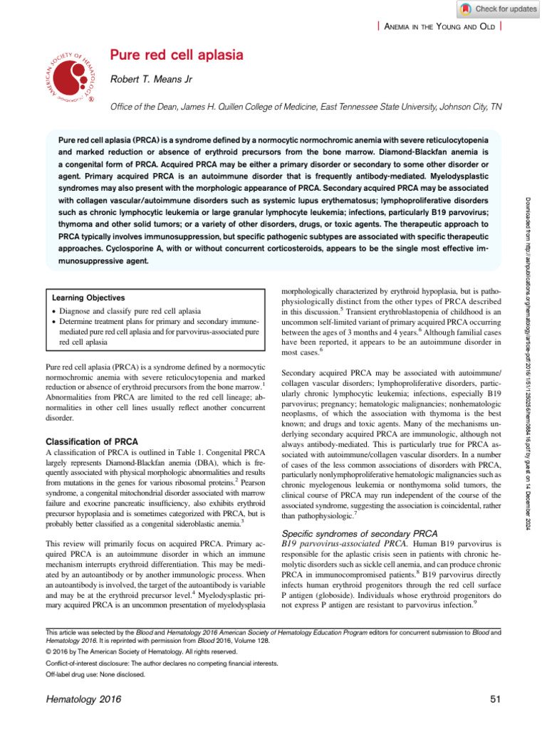 2016 - Pure Red Cell Aplasia | PDF | Anemia | Hematology