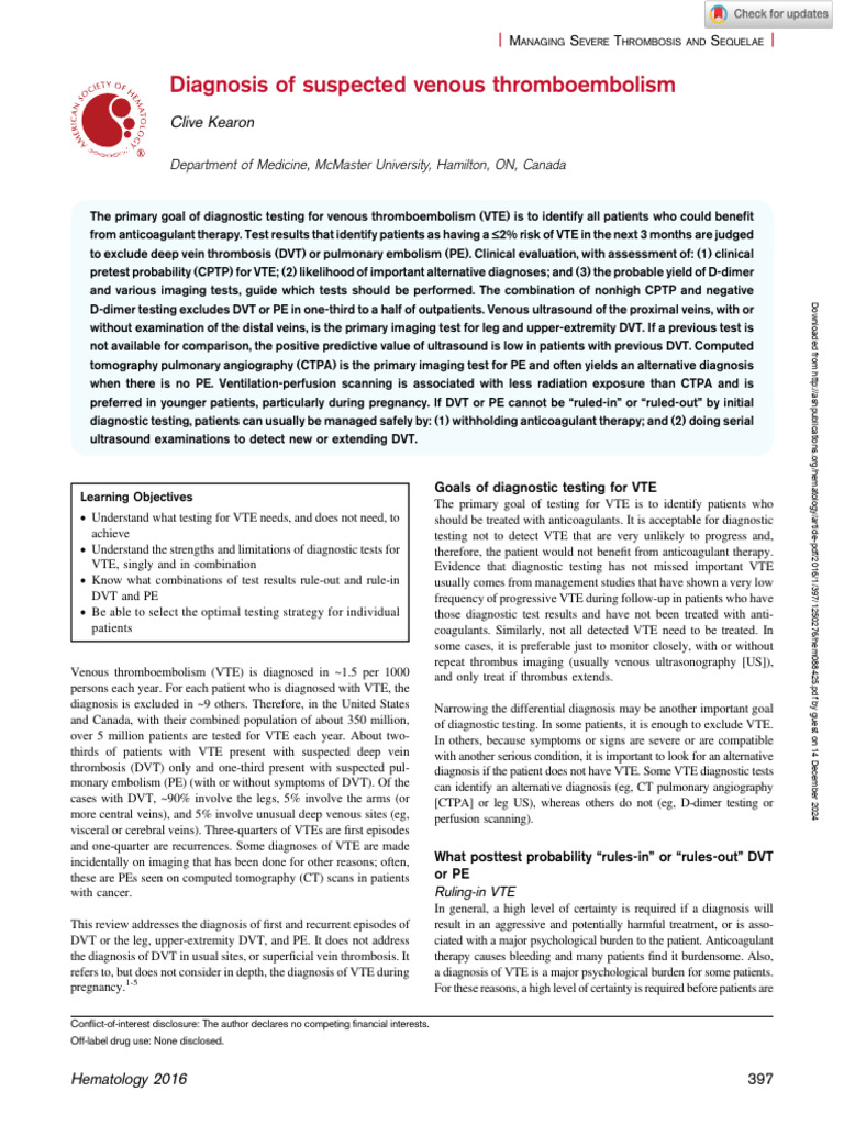 2016 - Diagnosis of suspected venous thromboembolism | PDF | Vein ...