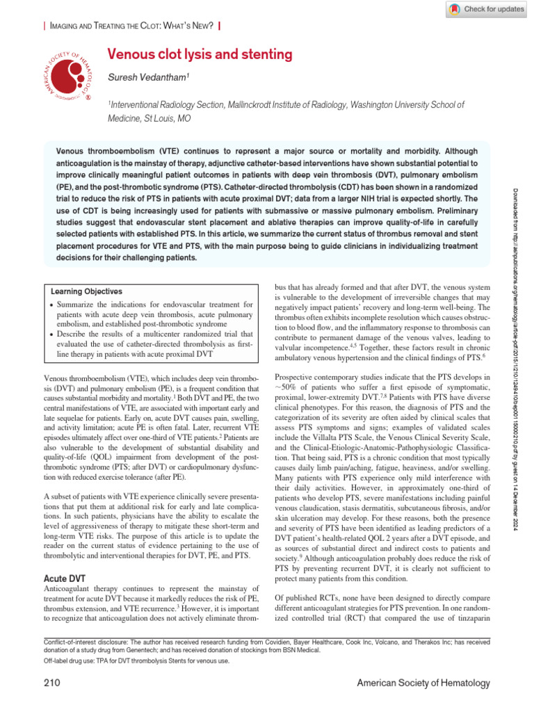 2015 - Venous Clot Lysis and Stenting | PDF | Thrombosis | Vein