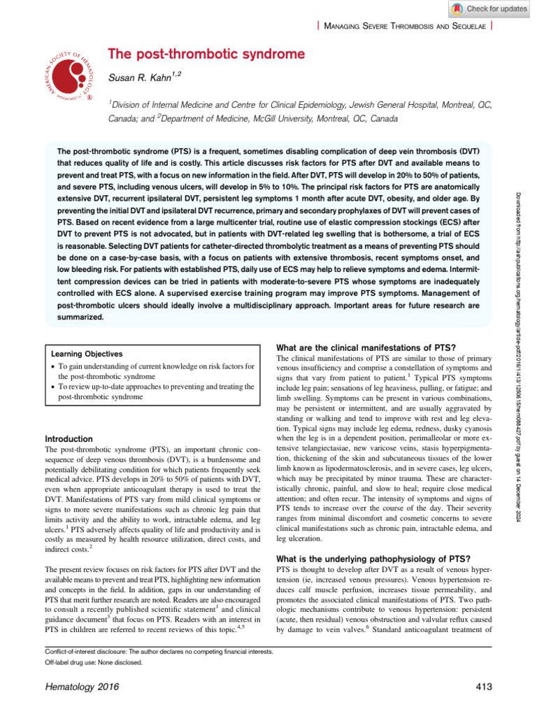 2016 - The Post-Thrombotic Syndrome | PDF | Thrombosis | Vein