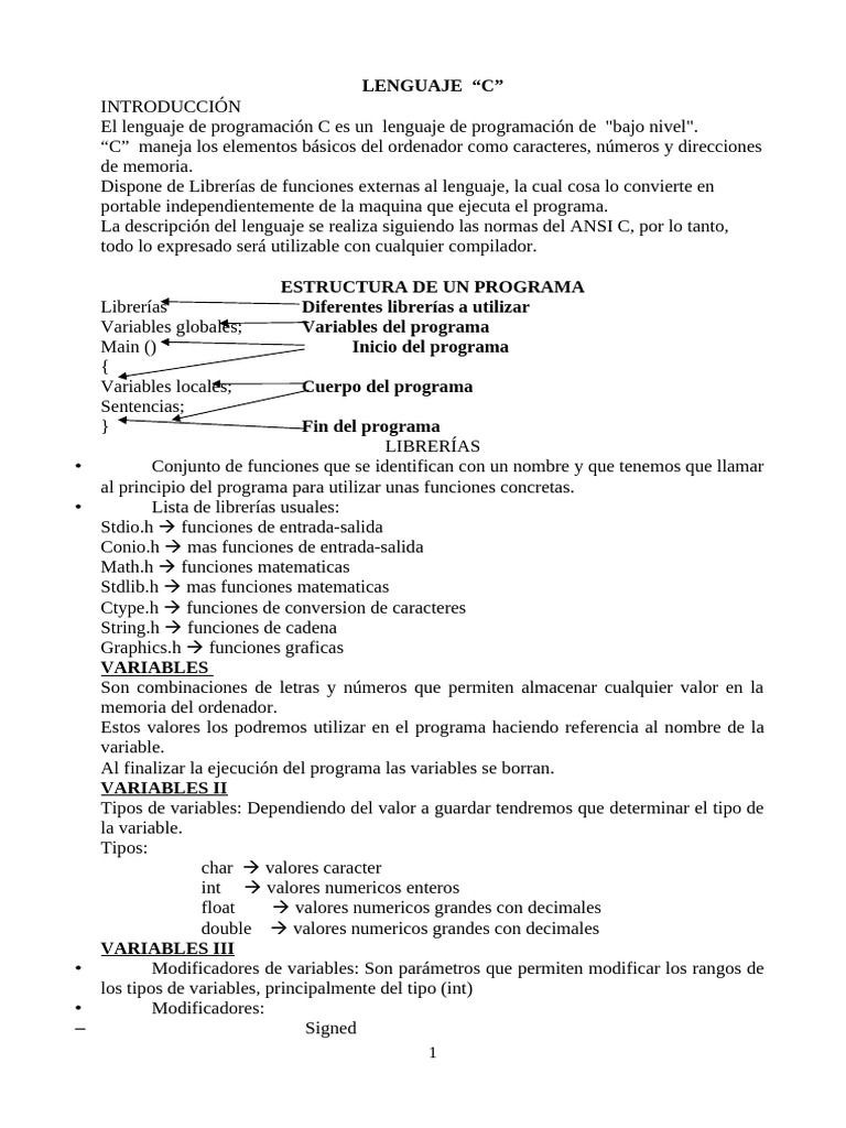 MANUAL DE LENGUAJE C ANTERIOR | PDF | Puntero (Programación de ...