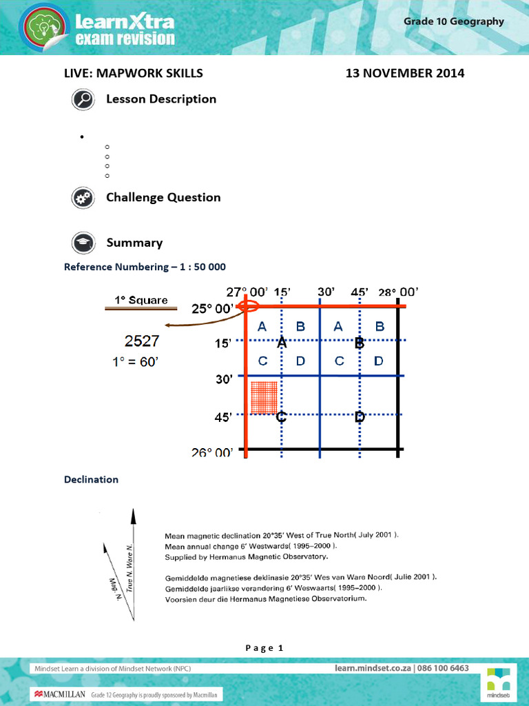 LXER Gr10Geography Mapwork Skills (Live) 13nov2014 | PDF | Map | Earth Sciences