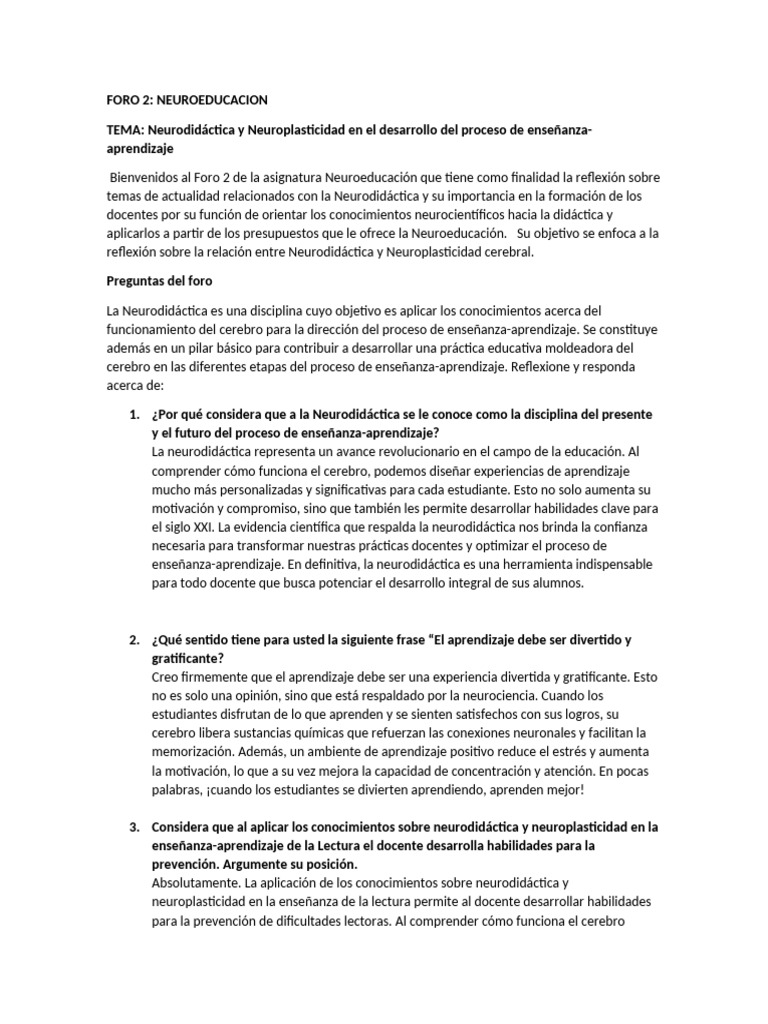Foro 2 | PDF | Enseñando | Aprendizaje