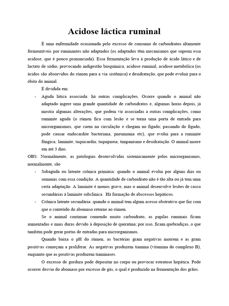 Acidose Láctica Ruminal em Ruminantes | PDF | Leite | Saliva