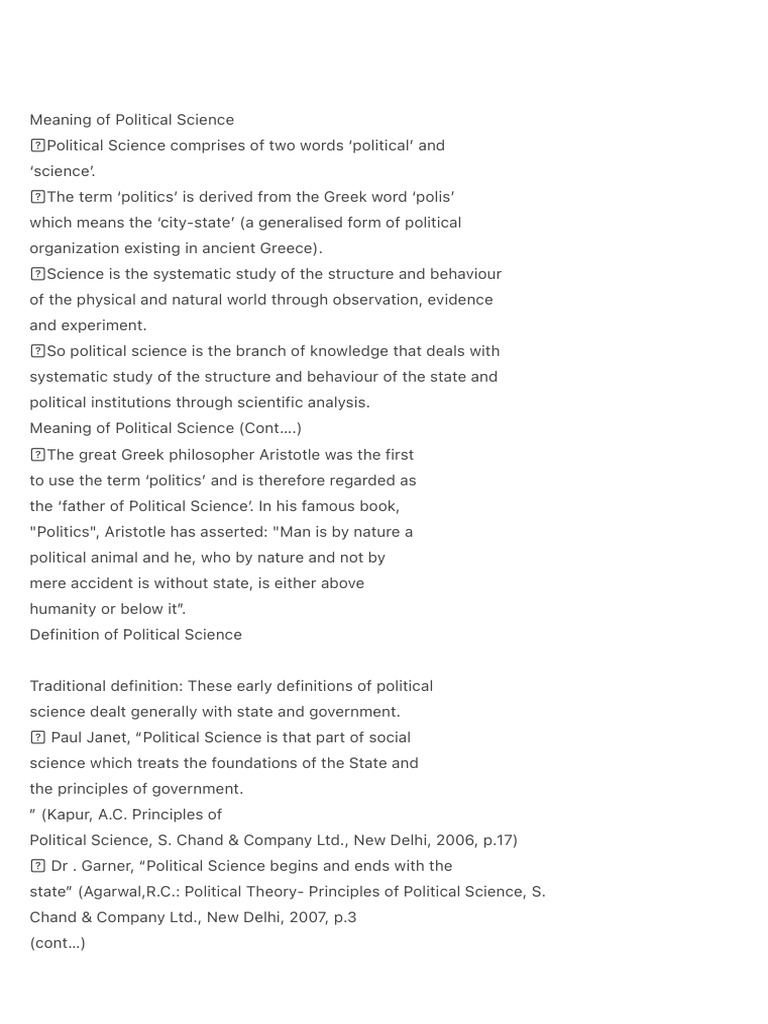 Meaning of Political Science | PDF | Science | Political Science