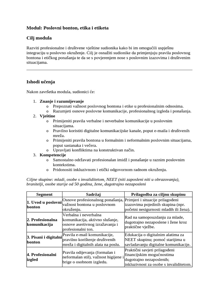 Modul - Poslovni Bonton, Etika I Etiketa | PDF