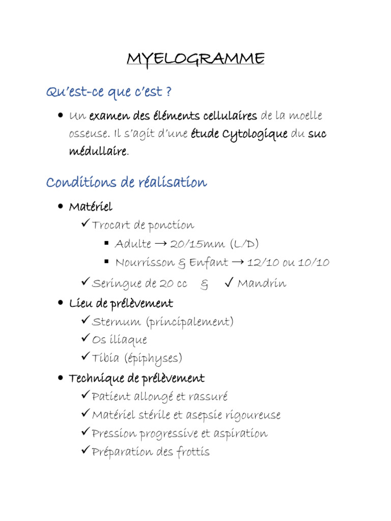 Myélogramme : Technique et Résultats | PDF