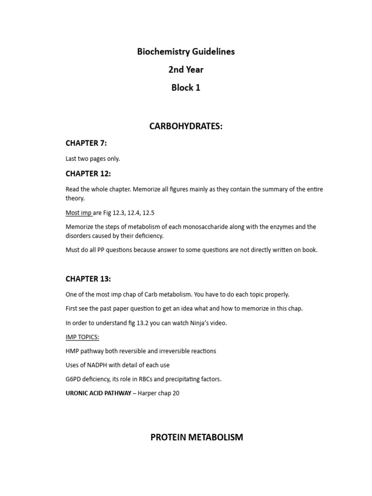 Biochemistry Study Guidelines for 2nd Year | PDF | Metabolism ...