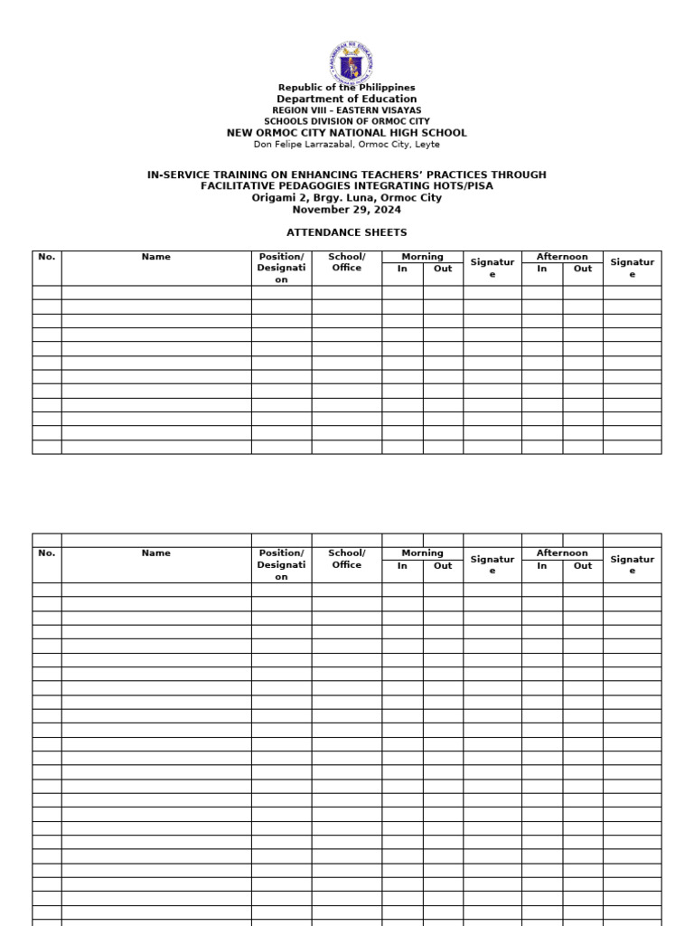 Inset Attendance | PDF