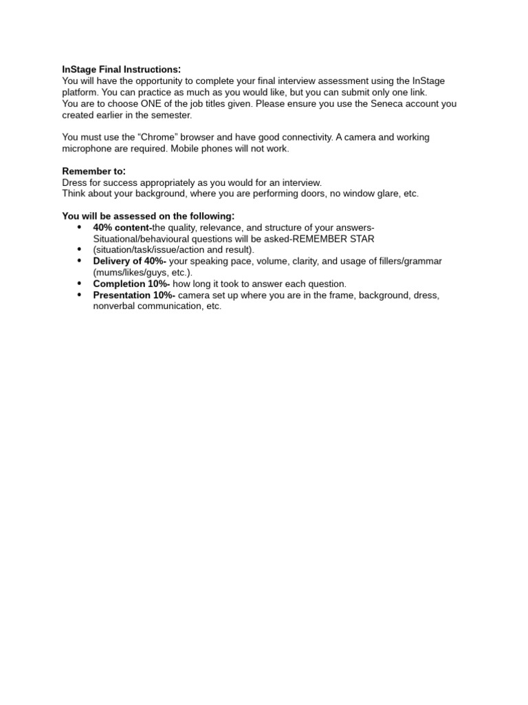 InStage Final Mock Interview Assignment Instructions | PDF