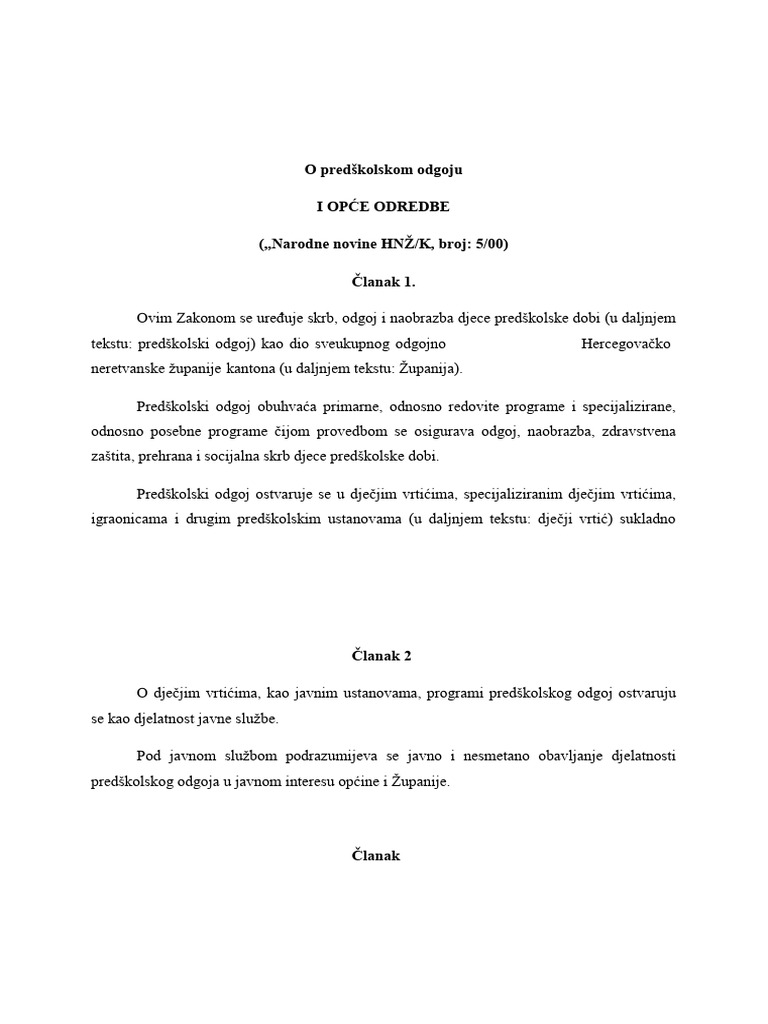 Zakon o Predskolskom Odgoju | PDF