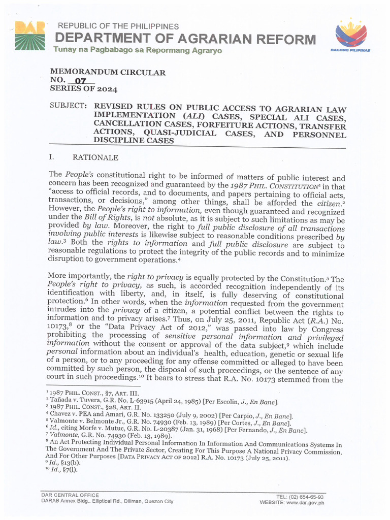 MC 07 S2024 REVISED RULES ON PUBLIC ACCESS TO AGRARIAN LAW IMPLEMENTATION ALI CASES SPECIAL ALI ...