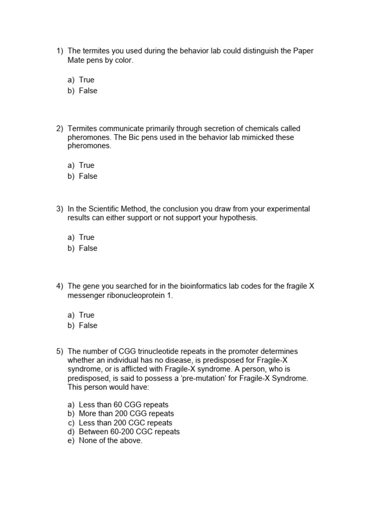 Fall 2024 Bioinformatics Behavior Lab Questions | PDF