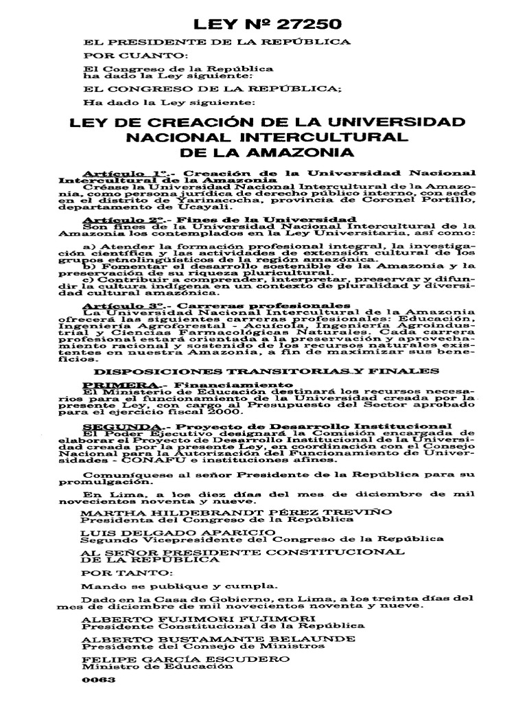 LEY 27250 Creación de La Unia | PDF