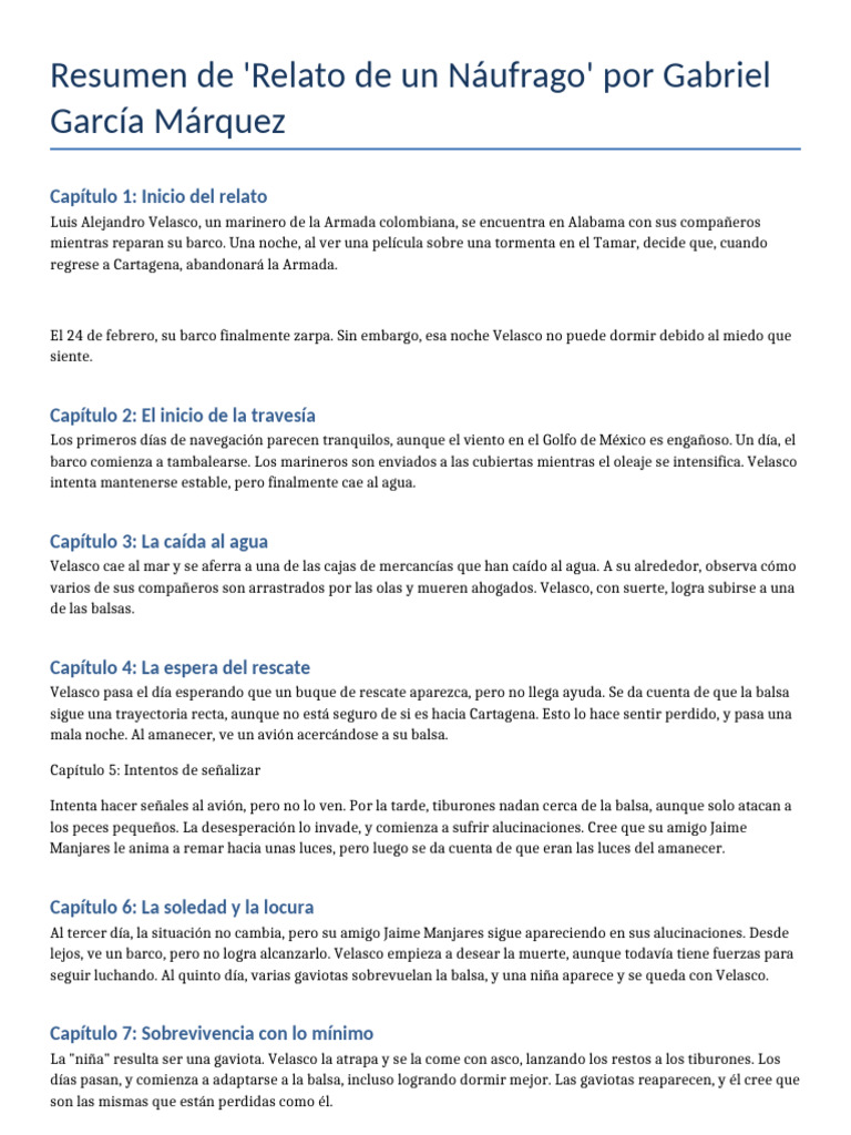 Resumen Relato de Un Naufrago | PDF | Gabriel García Márquez | Colombia