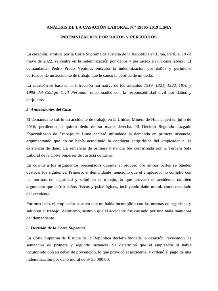 Análisis de La Casación Laboral - Sharick | PDF | Daños y perjuicios ...