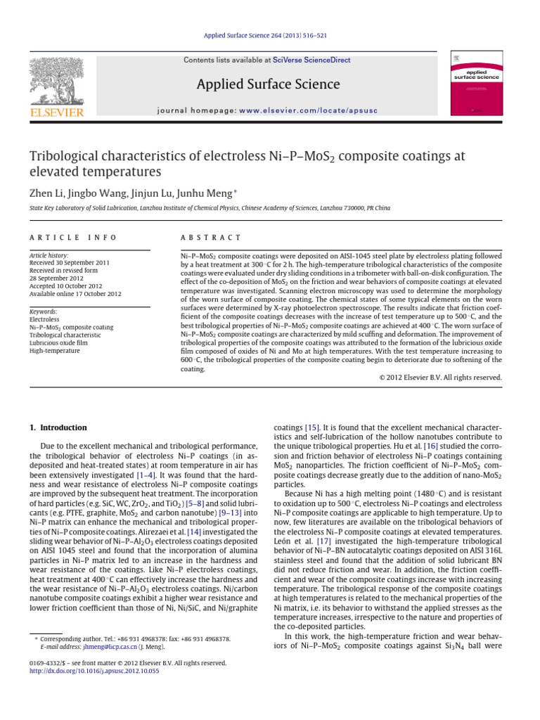 Tribological characteristics of electroless Ni–P–MoS2 composite coatings at elevated ...