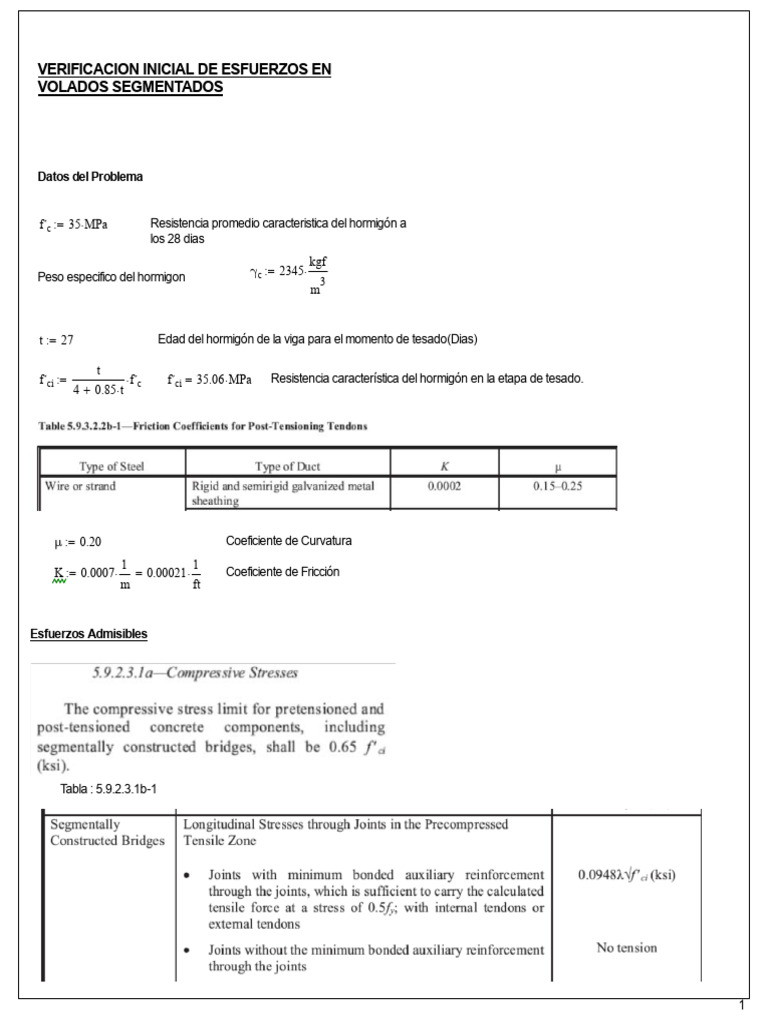 Verificación Esfuerzos Volados Segmentados | PDF | Materiales de construcción | Mecánica de sólidos