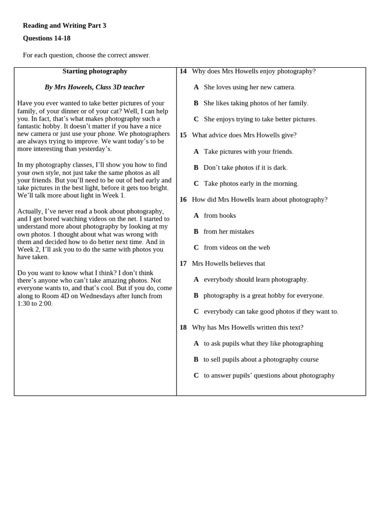 K - Reading PART 3 - Multiple Choice II | PDF