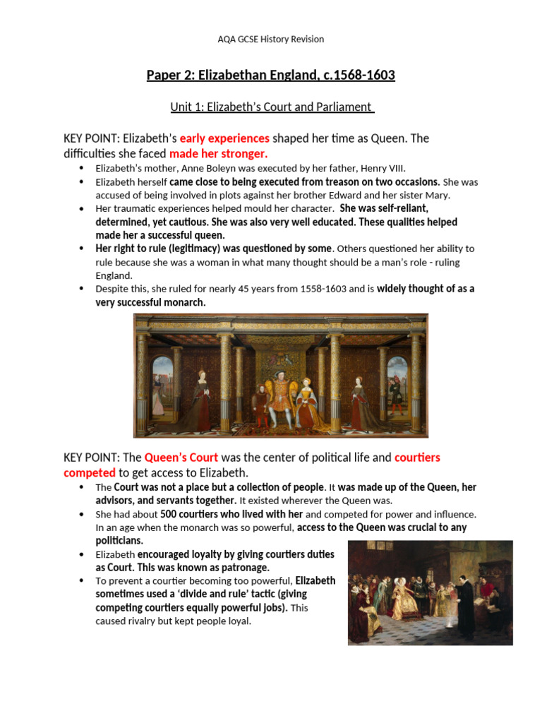 Elizabethan Court and Parliament | PDF